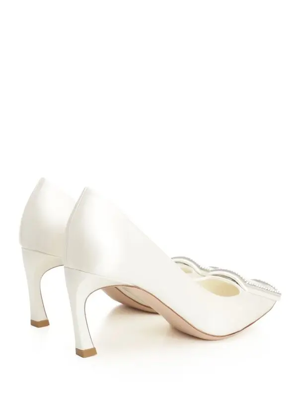 ROGER VIVIER Trompette Silk-blend Satin Pumps With Crystal Buckle - White