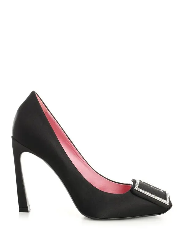 ROGER VIVIER Trompette Crystal Buckle Silk-blend Satin Pumps - Black