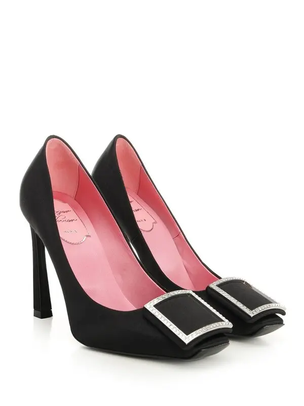 ROGER VIVIER Trompette Crystal Buckle Silk-blend Satin Pumps