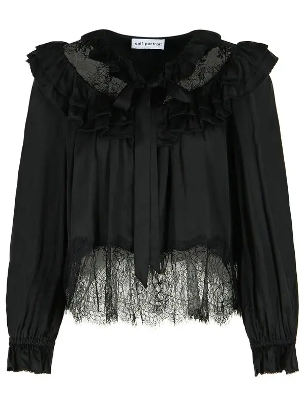 SELF-PORTRAIT Viscose Lace Blouse - Black