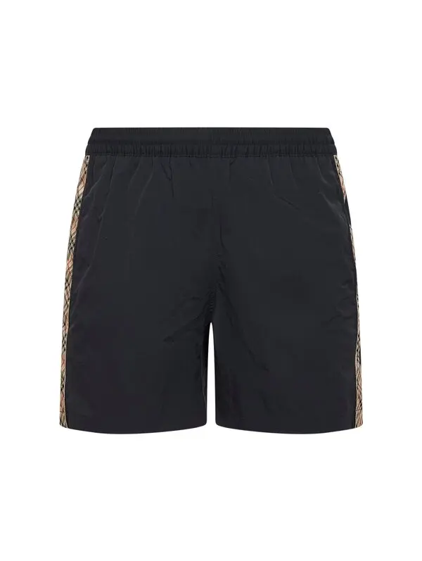 Burberry Black Nylon Swim Shorts With Check Trim - Multicolor