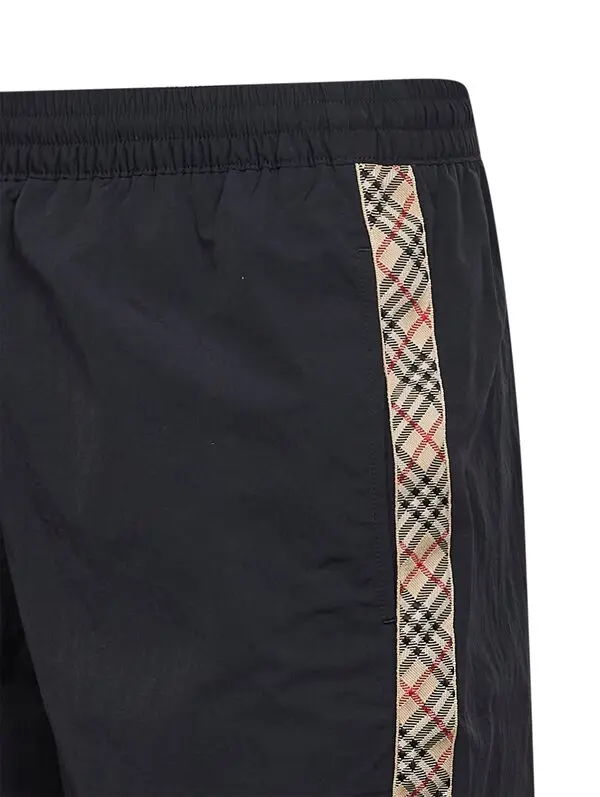 Burberry Black Nylon Swim Shorts With Check Trim - Multicolor