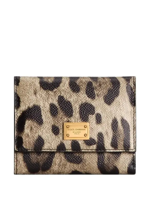 Dolce & Gabbana Leopard-print Tri-fold Wallet In Dauphine Leather - Brown