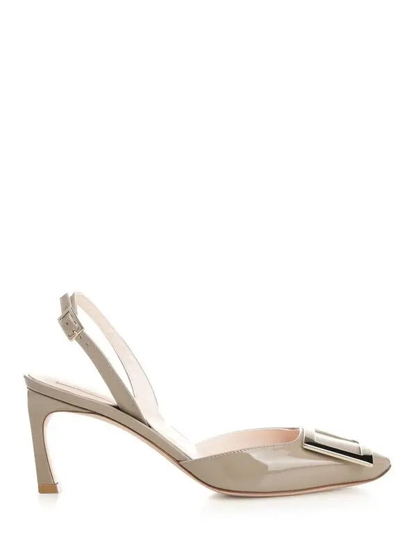 ROGER VIVIER Trompette Patent Calfskin Slingback Pumps With Metal Buckle - Brown