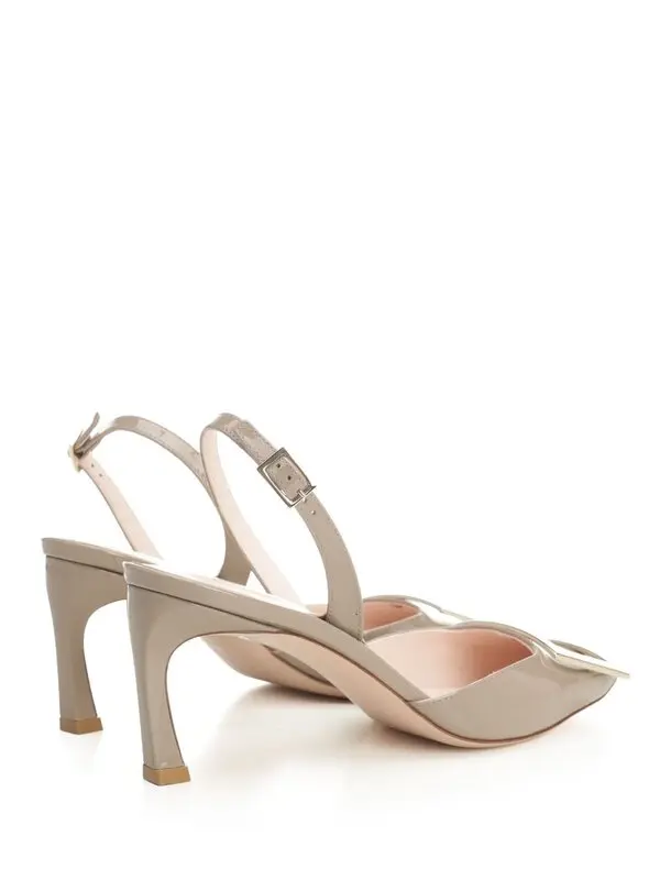 ROGER VIVIER Trompette Patent Calfskin Slingback Pumps With Metal Buckle - Brown