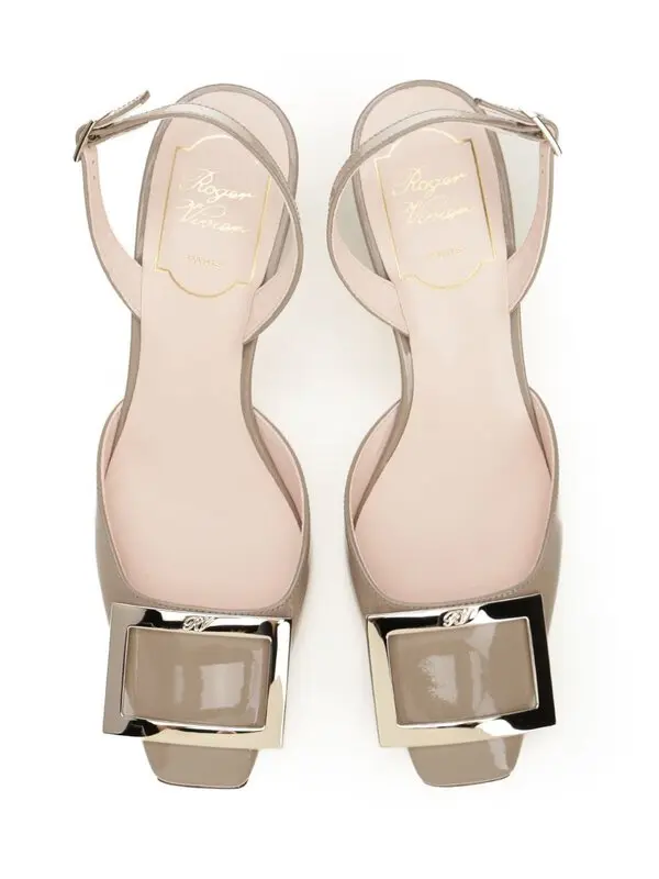 ROGER VIVIER Trompette Patent Calfskin Slingback Pumps With Metal Buckle - Brown