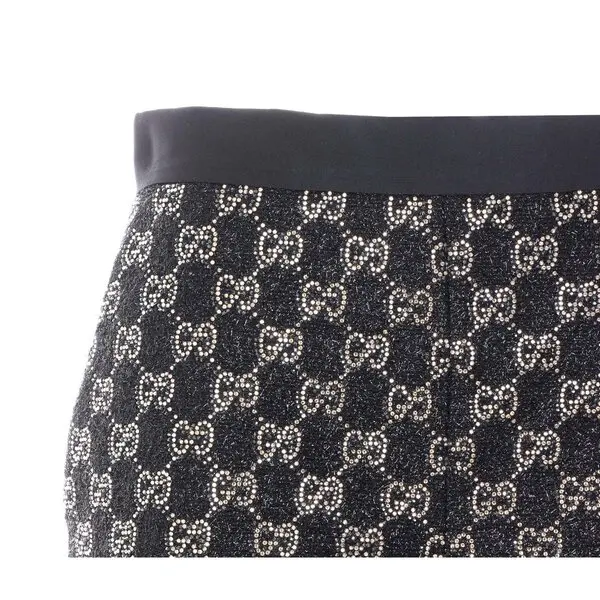 Gucci Embroidered Wool Tweed Lame Glittered Logo Hot Pants - Black