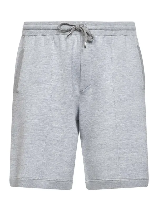 Brunello Cucinelli Grey Double Silk And Cotton Knit Logo Bermuda Shorts - Multicolor