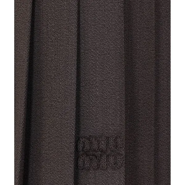 Miu Miu Pleated A-line Skirt With Side Logo - Brown