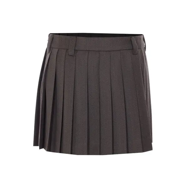 Miu Miu Pleated A-line Skirt With Side Logo - Brown
