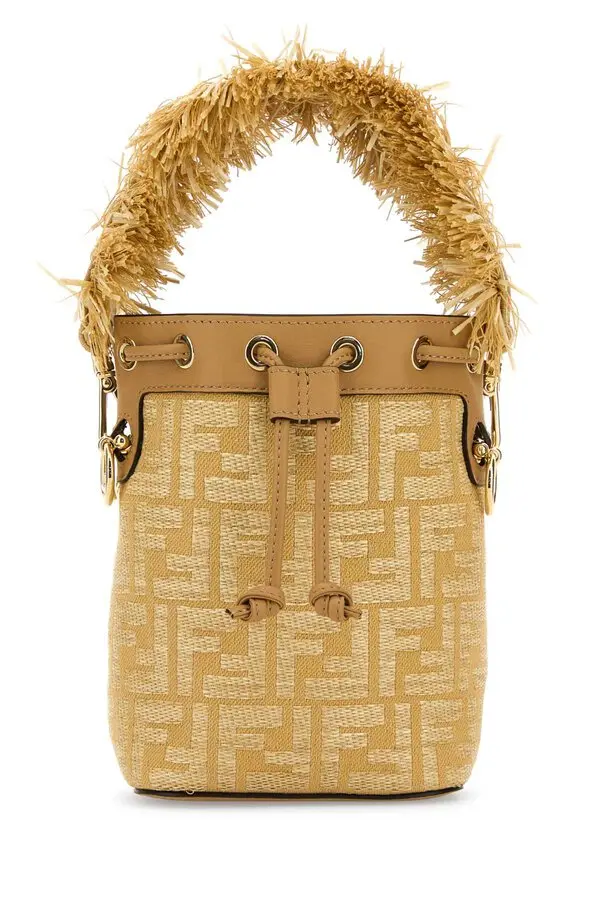 Fendi Embroidered Raffia Mini Mon Tresor Bucket Bag