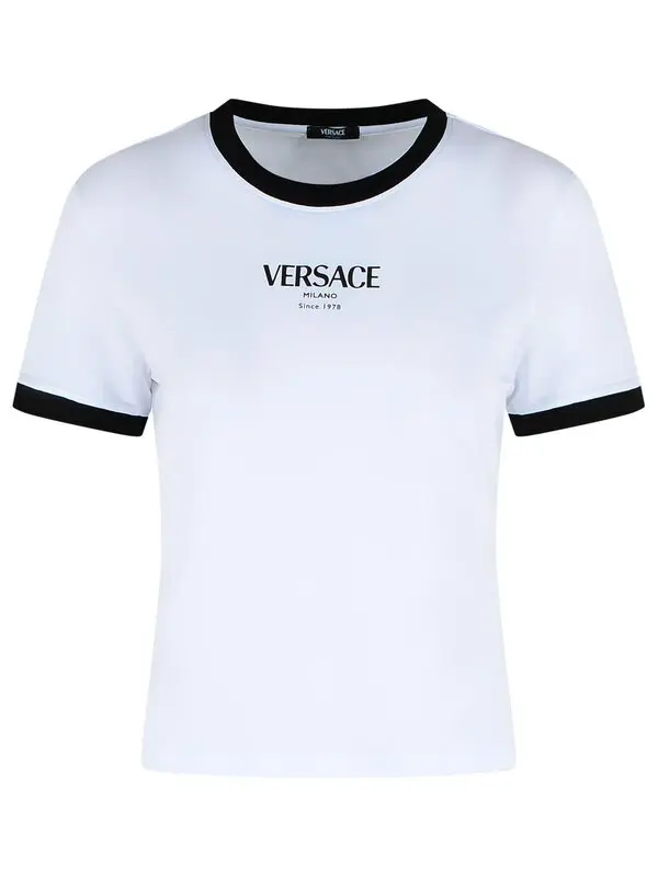 Versace Viscose T-shirt With Contrast Logo - White