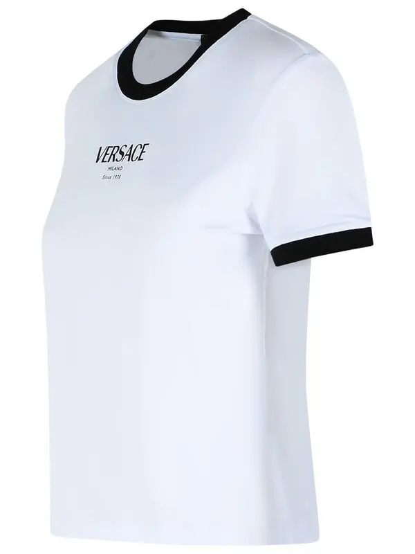 Versace Viscose T-shirt With Contrast Logo - White