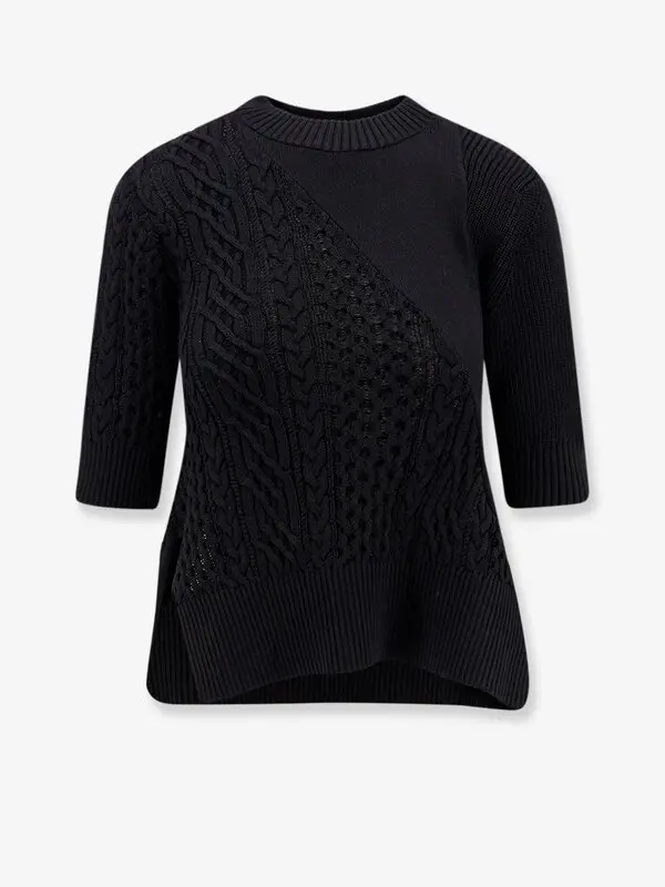 Sacai Cotton Blend Asymmetrical Sweater - Black