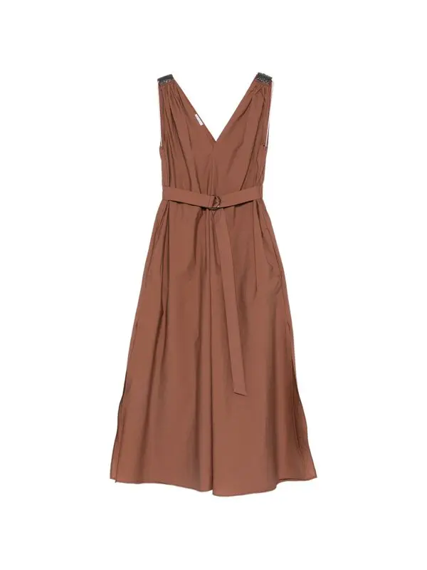 Brunello Cucinelli Cotton Dress With Beaded Shoulder Straps - Multicolor