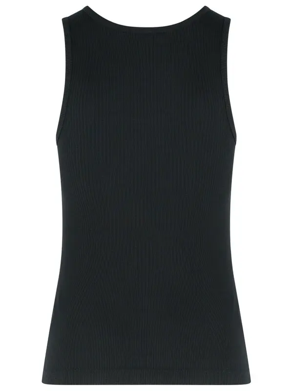 Dolce & Gabbana Ribbed Tank Top With Rhinestone Logo - Black