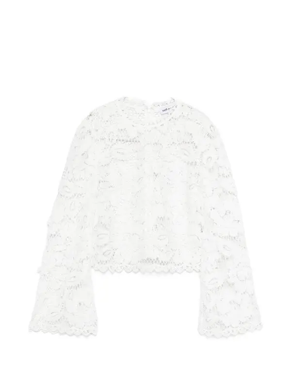 SELF-PORTRAIT White Lace Top With Flared Sleeves - Multicolor
