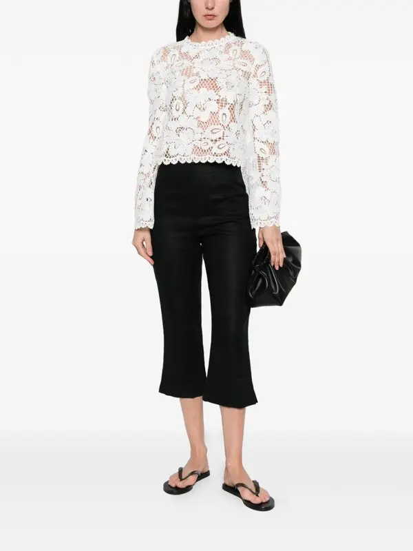 SELF-PORTRAIT White Lace Top With Flared Sleeves - Multicolor