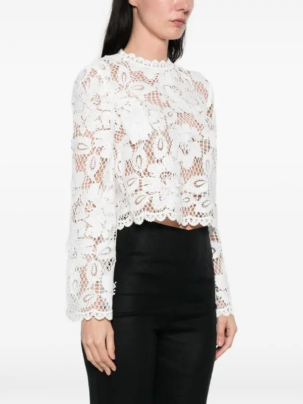 SELF-PORTRAIT White Lace Top With Flared Sleeves - Multicolor