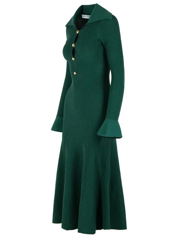 SELF-PORTRAIT Ribbed Knit Dress With Keyhole Neckline - Green