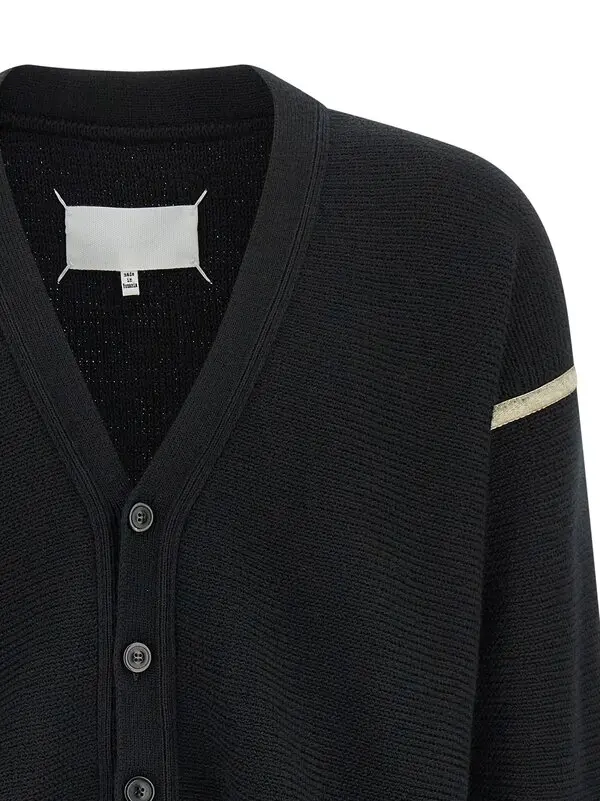 MAISON MARGIELA Virgin Wool V-neck Cardigan With Denim Elbow Patch
