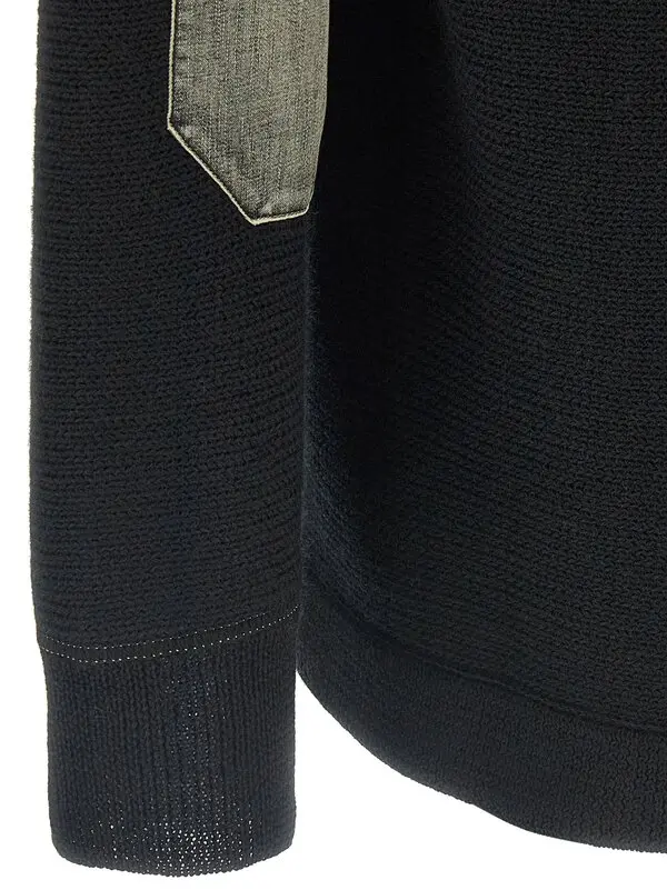 MAISON MARGIELA Virgin Wool V-neck Cardigan With Denim Elbow Patch