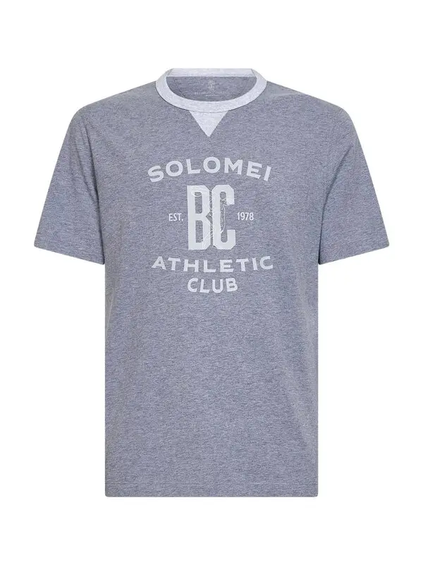 Brunello Cucinelli Grey Cotton Jersey Printed T-shirt