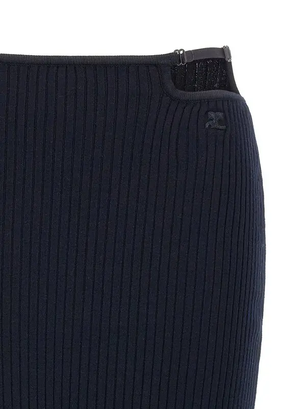 COURREGES Rib Knit Midi Skirt With Cut-out Detail
