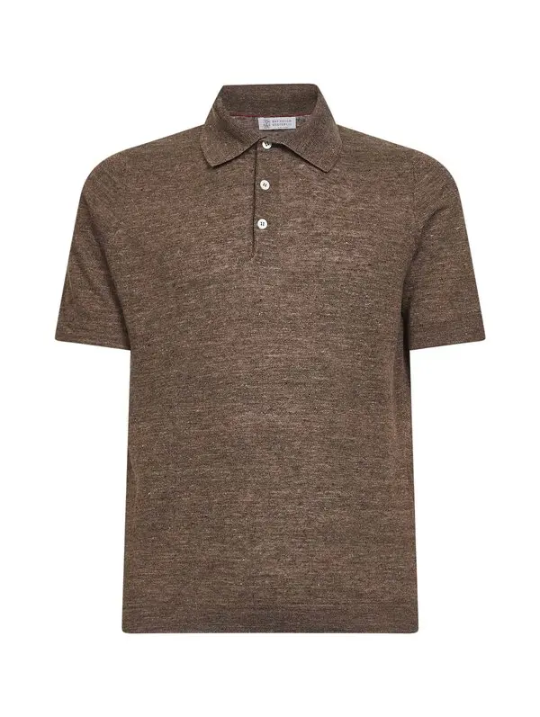 Brunello Cucinelli Hazelnut Linen And Cotton Knit Polo Shirt - Multicolor