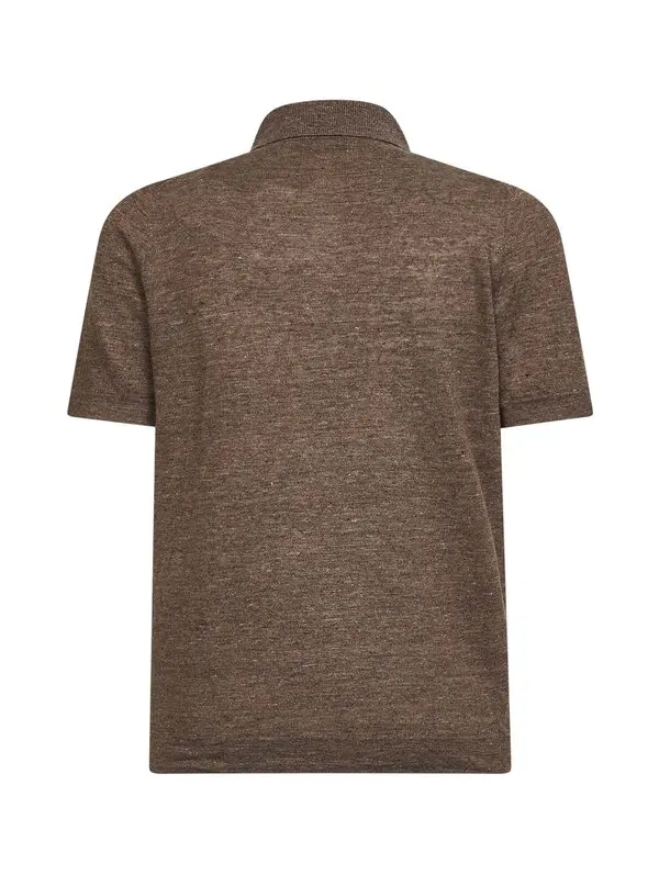 Brunello Cucinelli Hazelnut Linen And Cotton Knit Polo Shirt - Multicolor