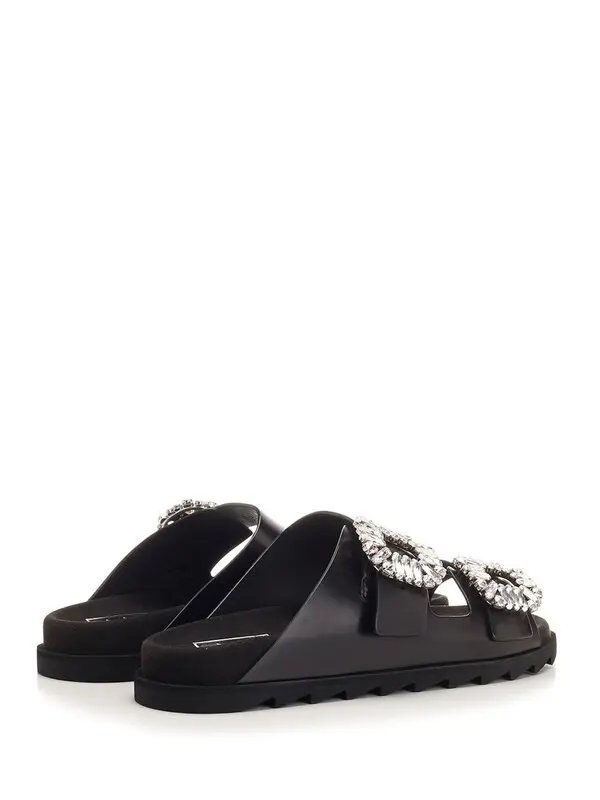 ROGER VIVIER Slidy Viv Mule With Crystal Buckles - Black