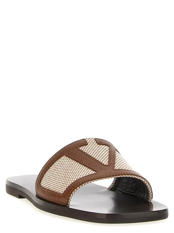Valentino Garavani Vlogo Signature Woven Canvas And Leather Slides - Brown