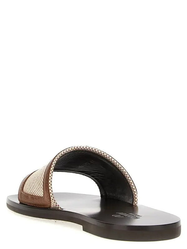 Valentino Garavani Vlogo Signature Woven Canvas And Leather Slides - Brown