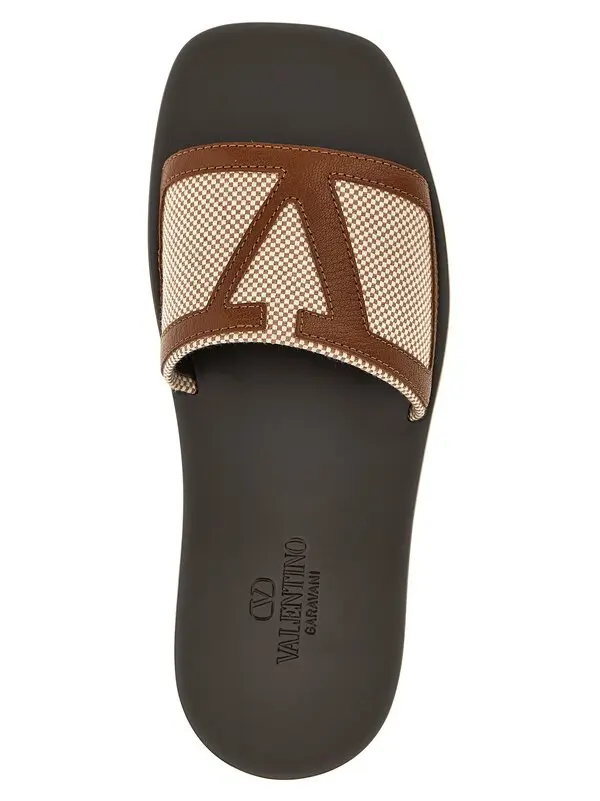 Valentino Garavani Vlogo Signature Woven Canvas And Leather Slides - Brown
