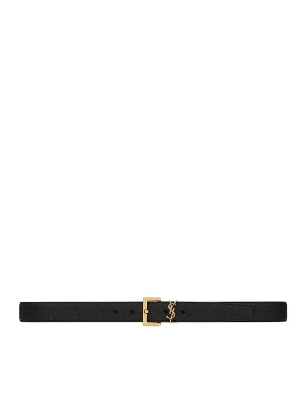 Saint Laurent Cassandre Hammered Leather Belt - Black