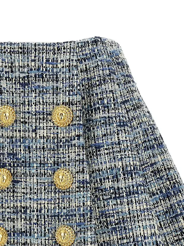 Balmain High-waisted Flared Pleated Tweed Mini Skirt