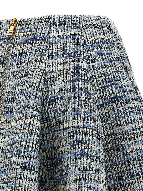 Balmain High-waisted Flared Pleated Tweed Mini Skirt