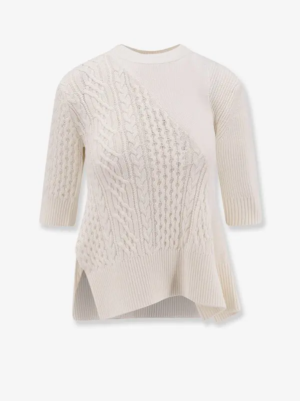 Sacai Asymmetrical Cable Knit Sweater - Multicolor