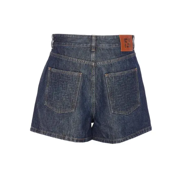 Fendi Embroidered Logo High-waist Denim Shorts