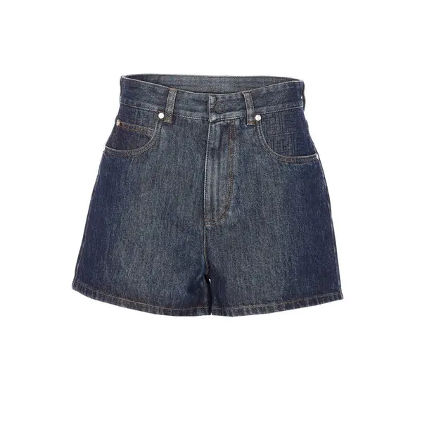 Fendi Embroidered Logo High-waist Denim Shorts - Blue