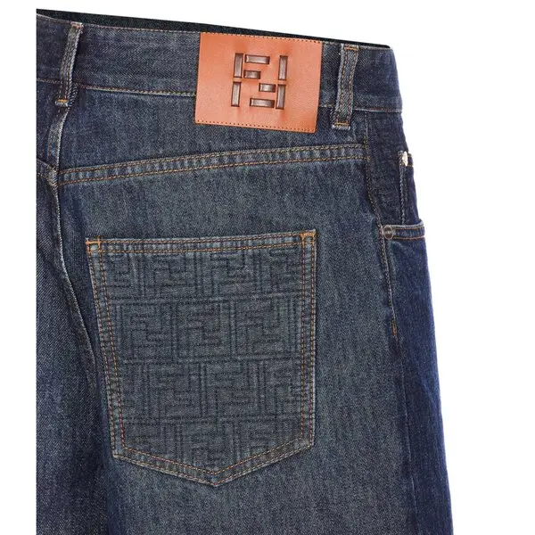 Fendi Embroidered Logo High-waist Denim Shorts - Blue