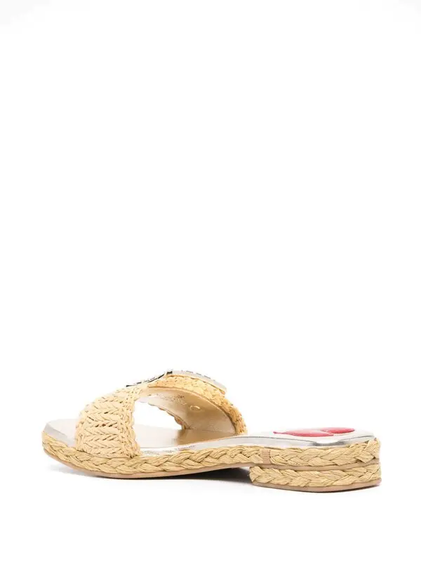 ROGER VIVIER Belle Vivier" Raffia Sandals With Embellished Buckle - Multicolor