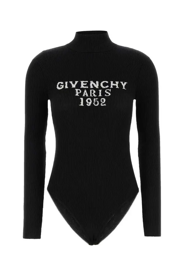 Givenchy Ribbed Turtleneck Bodysuit With Logo Detail - Black