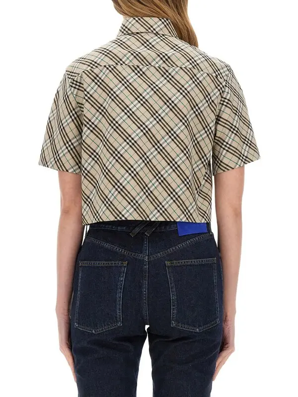 Burberry Cropped Check Print Cotton Shirt