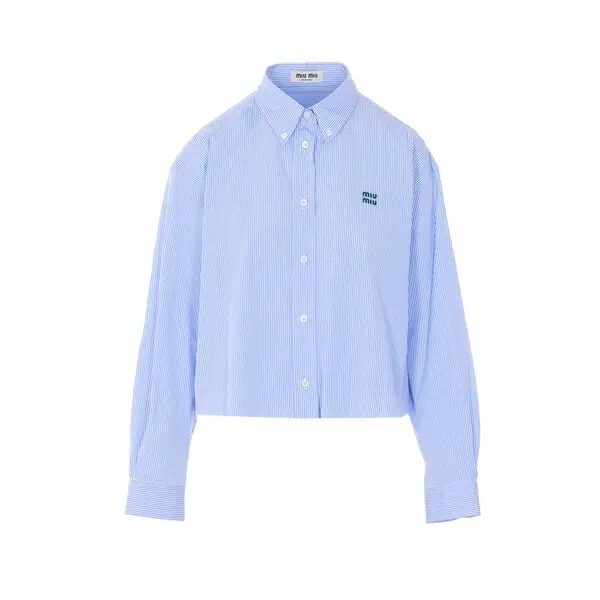 Miu Miu Striped Embroidered Logo Shirt - Blue