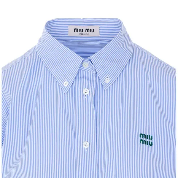 Miu Miu Striped Embroidered Logo Shirt - Blue