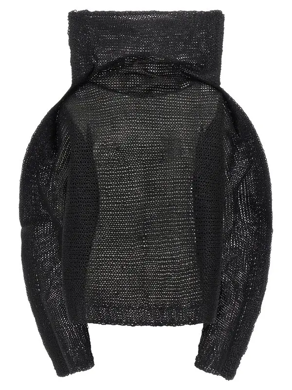 Issey Miyake Panini Wool And Alpaca Blend Top With Exaggerated Collar - Black