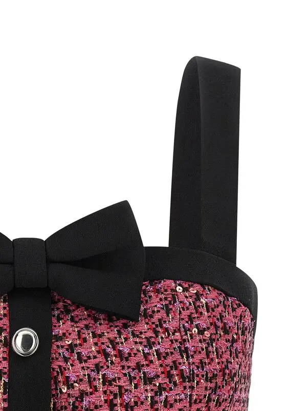 Alessandra Rich Tweed Sequined Top With Bow Detail