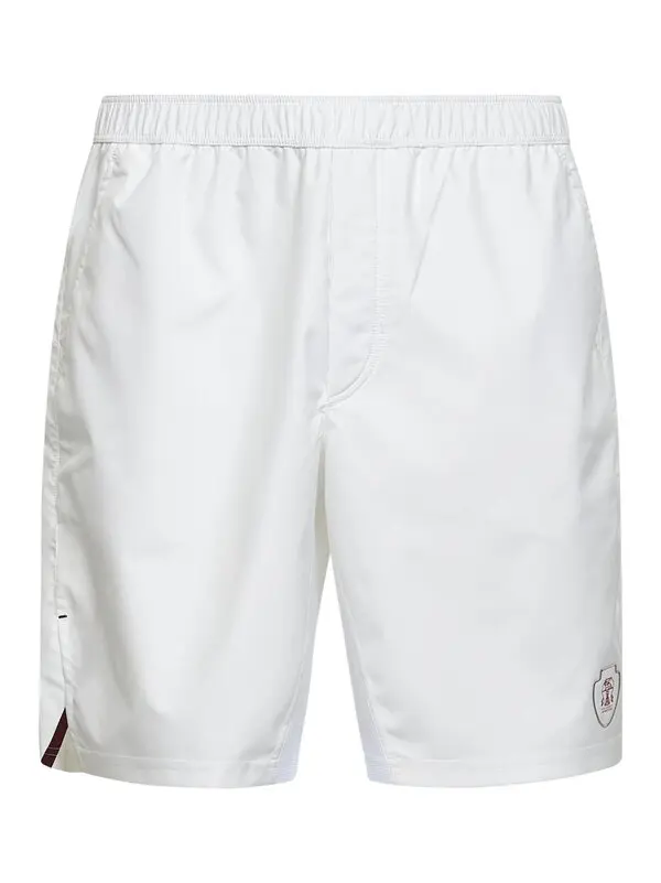 Brunello Cucinelli White Nylon Logo Bermuda Shorts - Multicolor