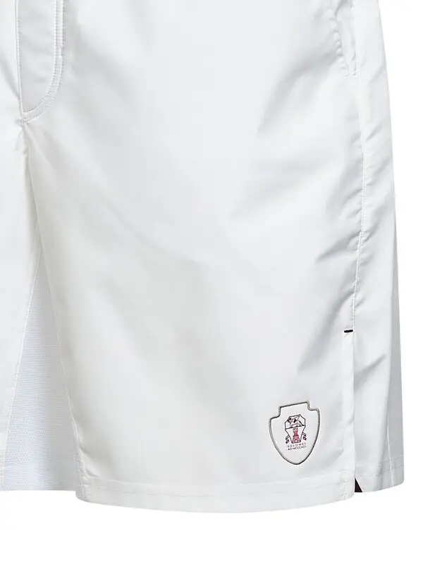 Brunello Cucinelli White Nylon Logo Bermuda Shorts - Multicolor